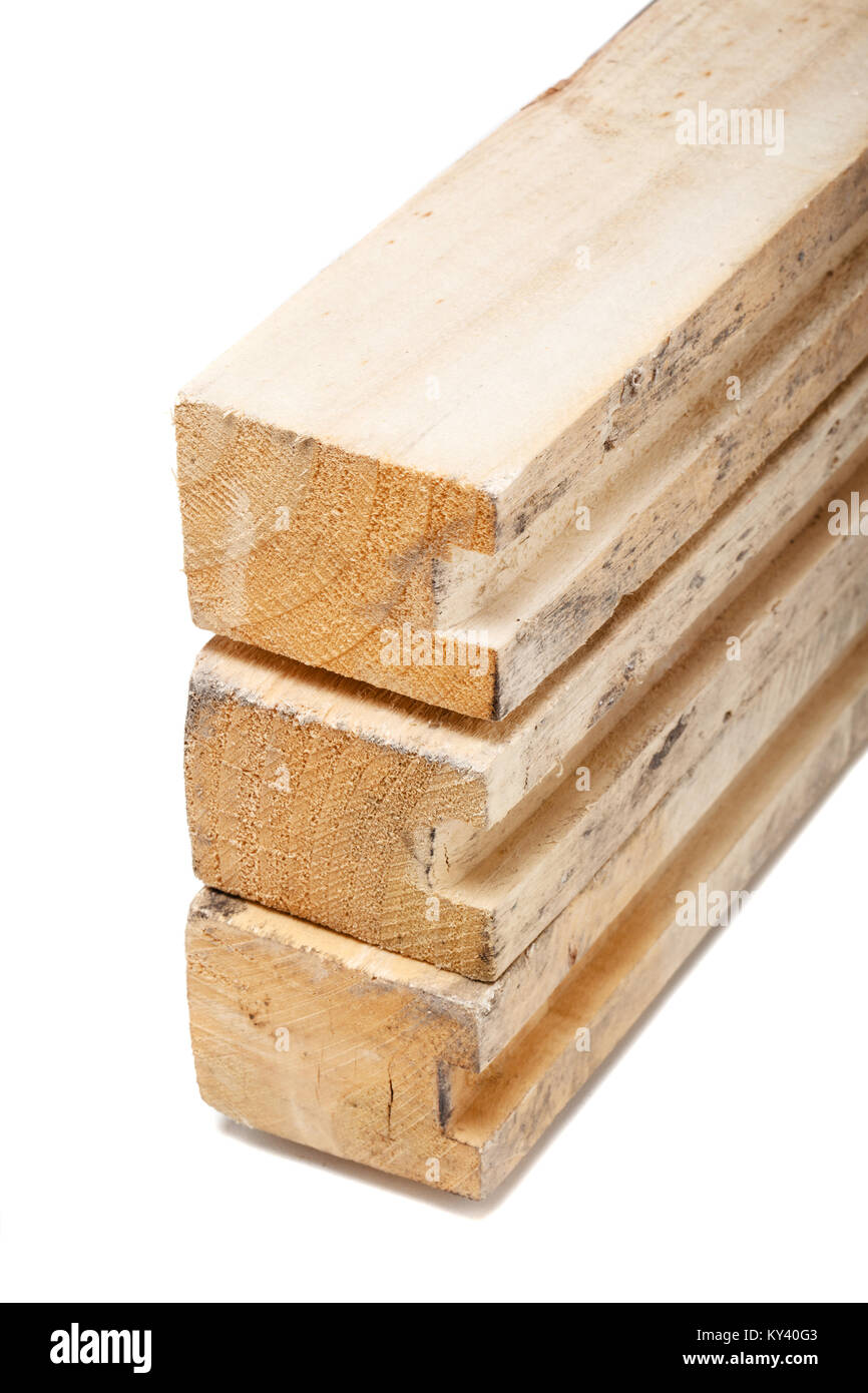 three wooden beams isolated on white background Stock Photo - Alamy