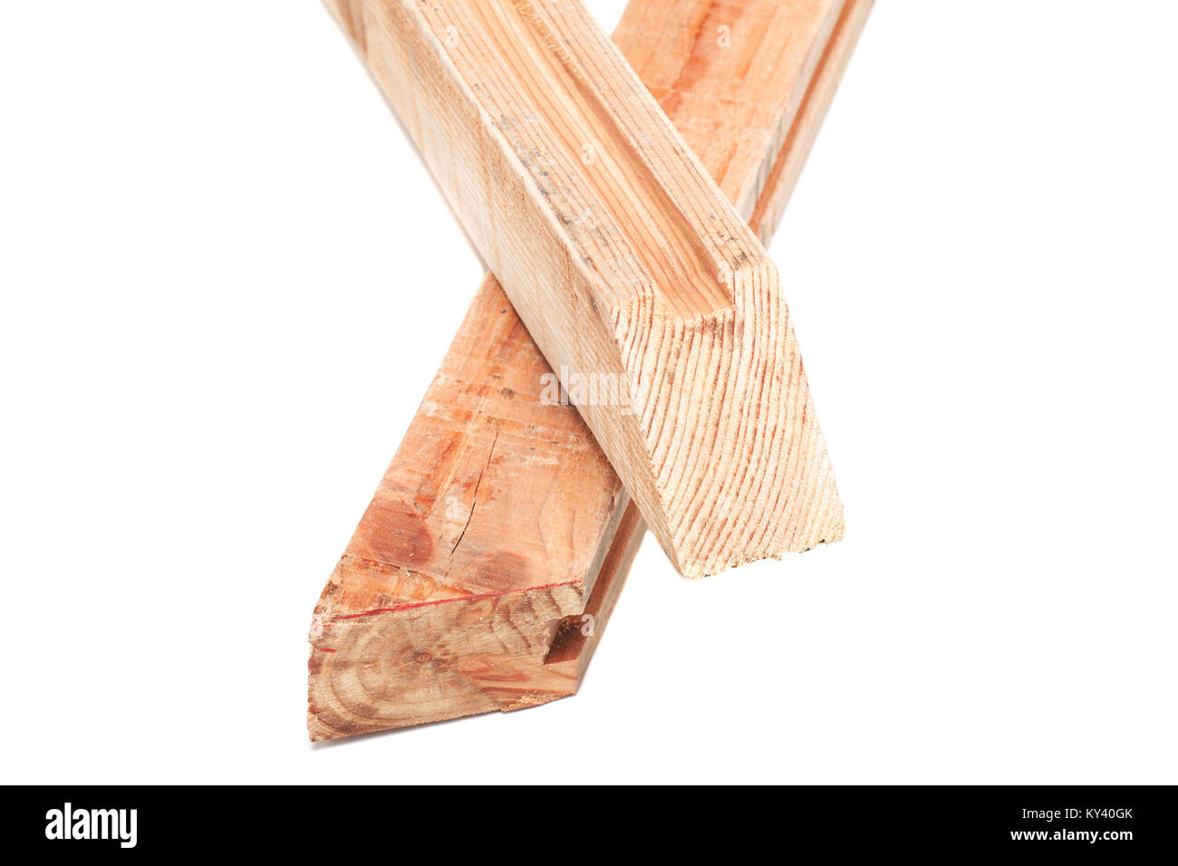 two wooden beams isolated on white background Stock Photo - Alamy