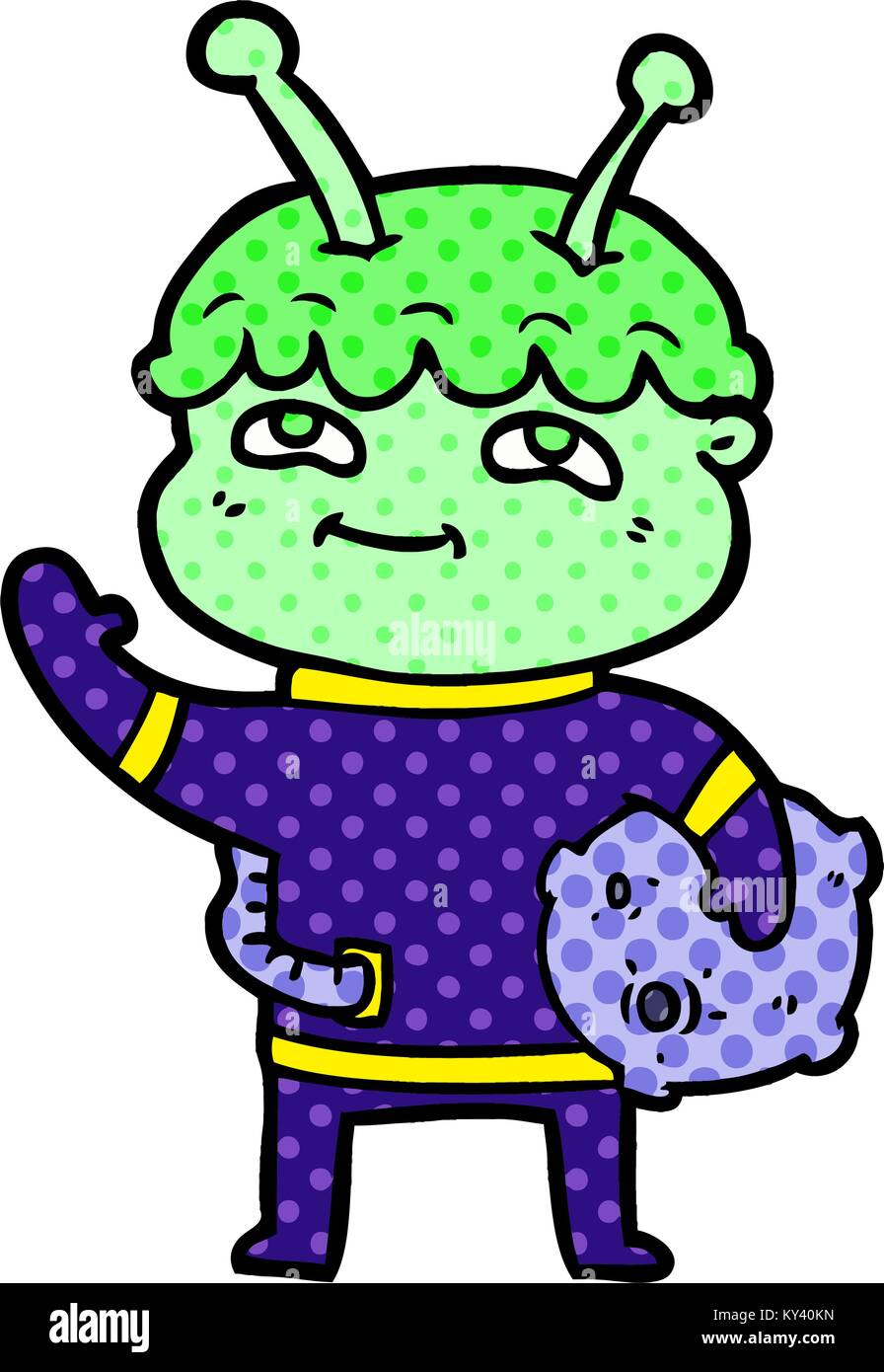 friendly cartoon spaceman waving Stock Vector Image & Art - Alamy