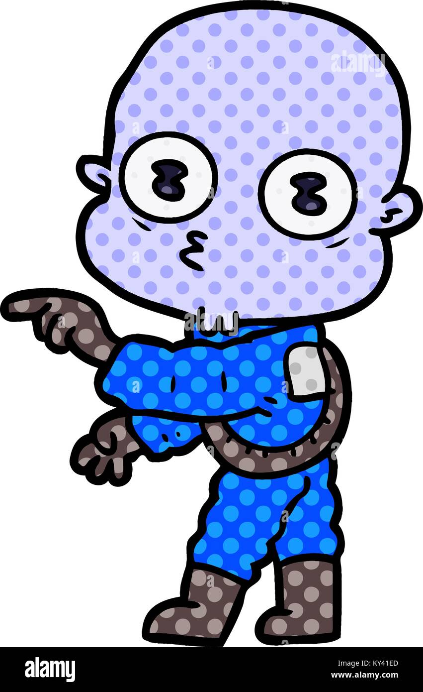 cartoon weird bald spaceman pointing Stock Vector Image & Art - Alamy