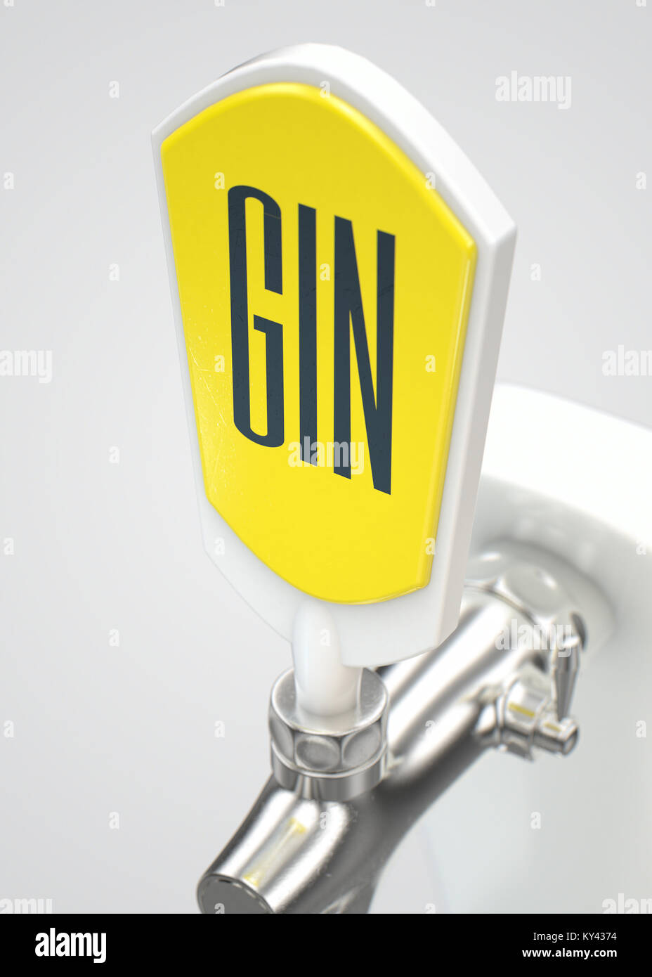 A slick modern white and chrome draught gin tap on an isolated white ...