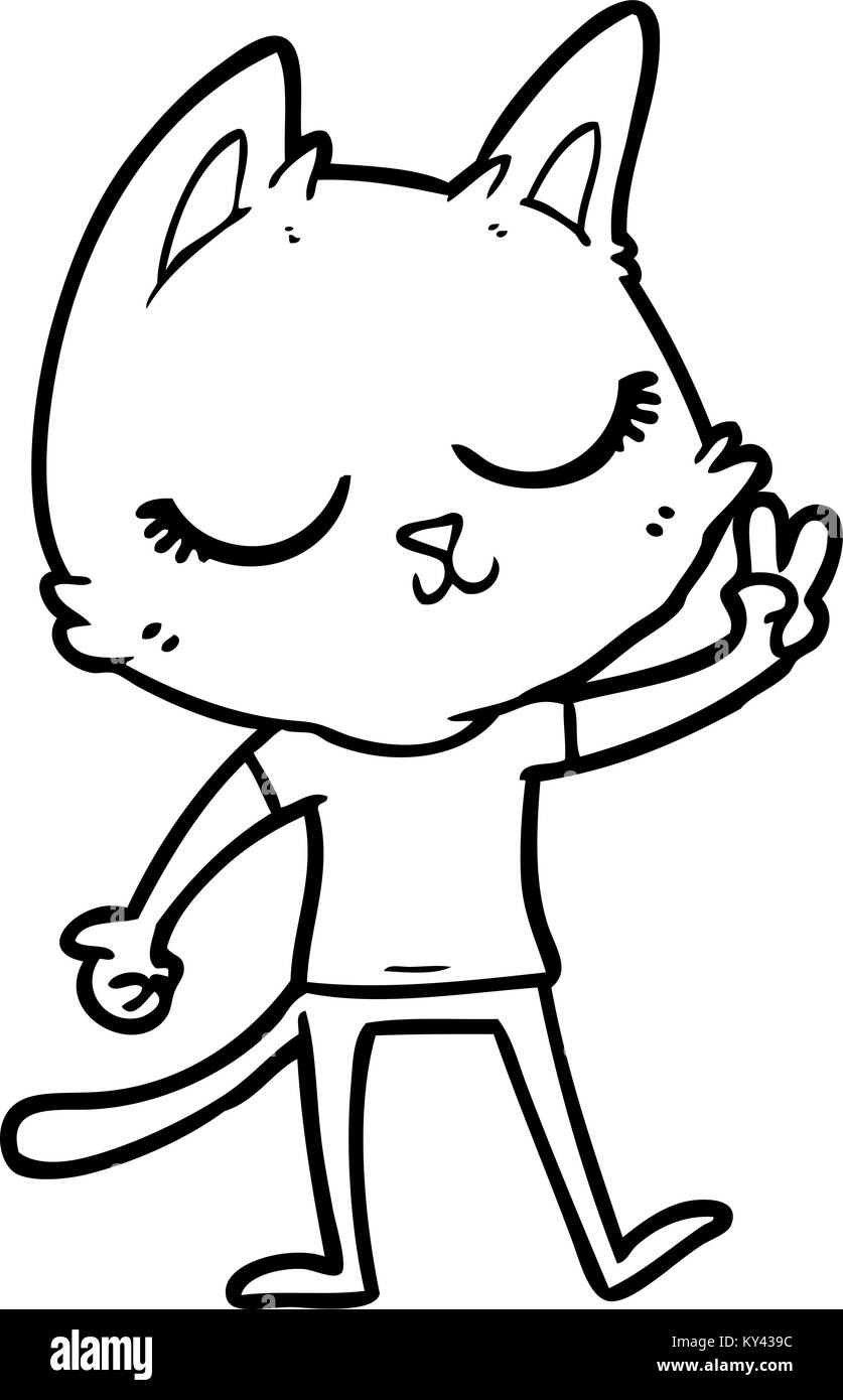 calm cartoon cat giving peace sign Stock Vector Image & Art - Alamy