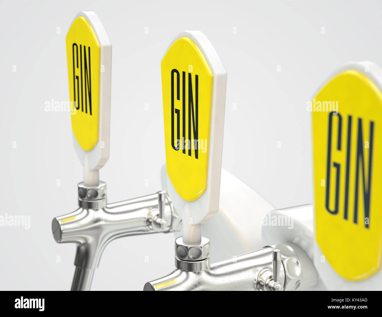 A row of three slick modern white and chrome draught gin taps on an ...