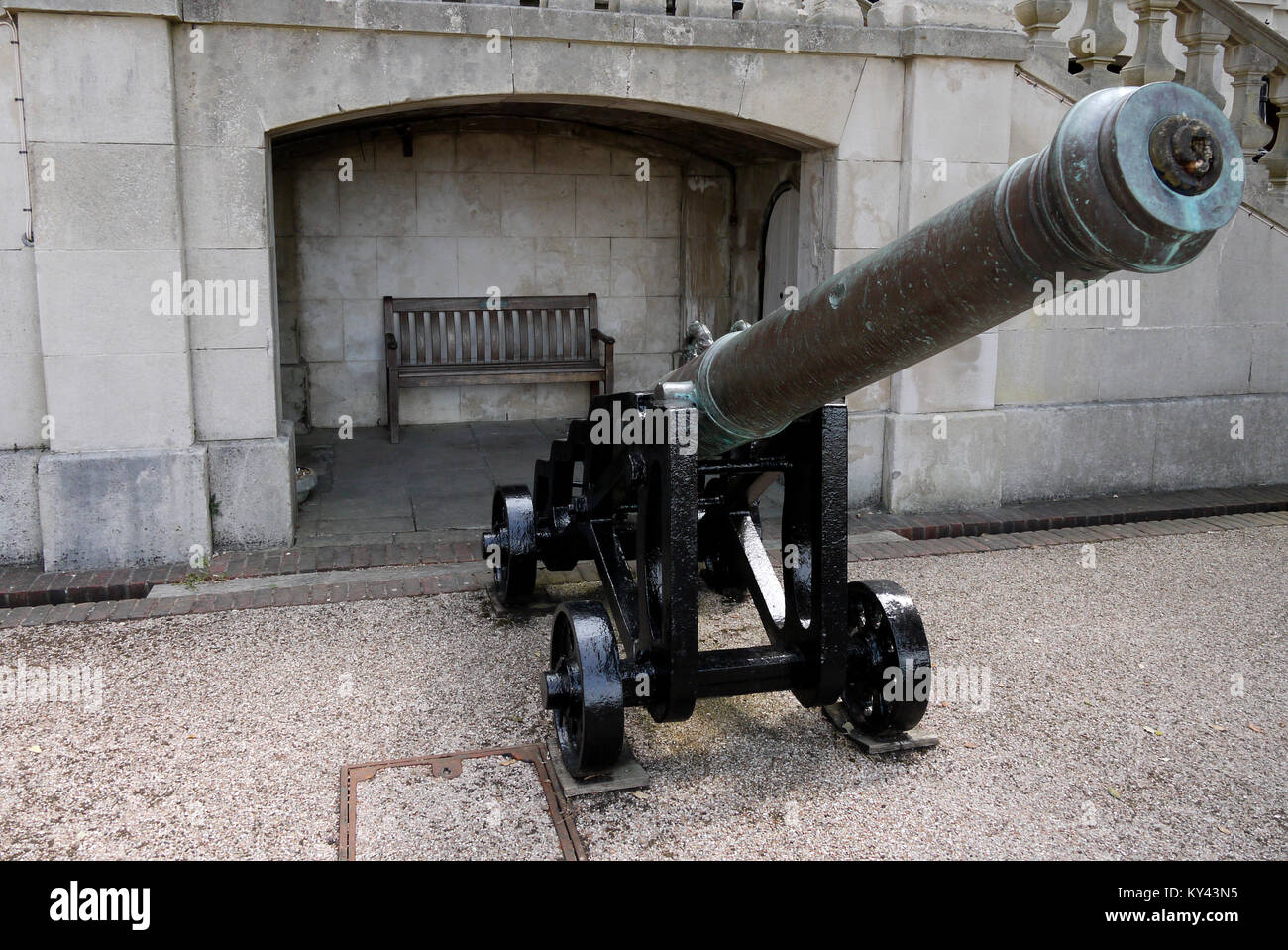 Naval canon on display outside the Royal Marine Museum, Southsea ...