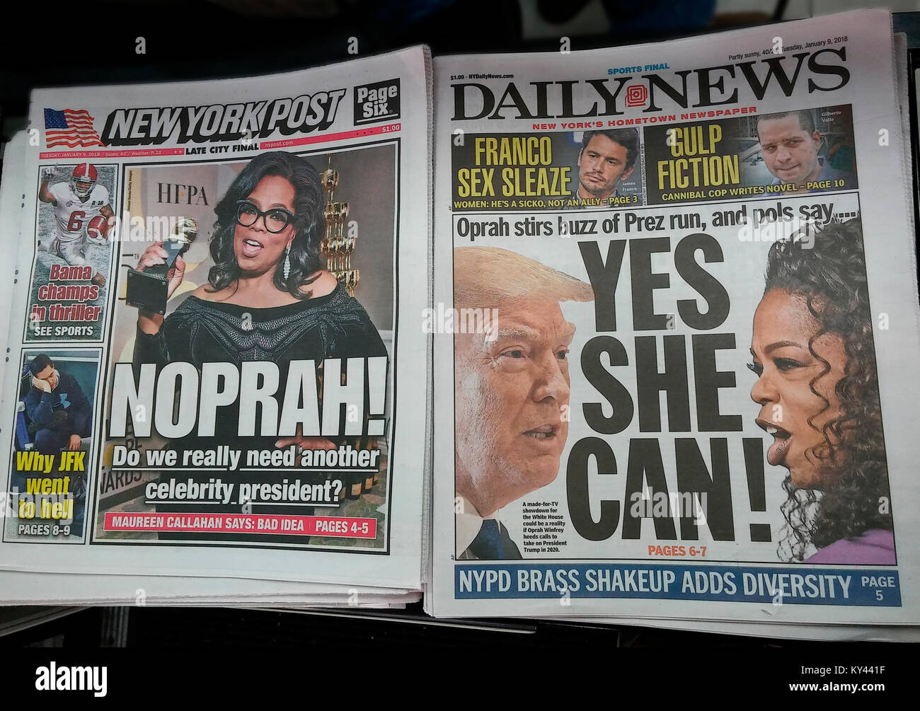 Headlines of New York tabloid newspapers on Tuesday, January 9, 2018 ...