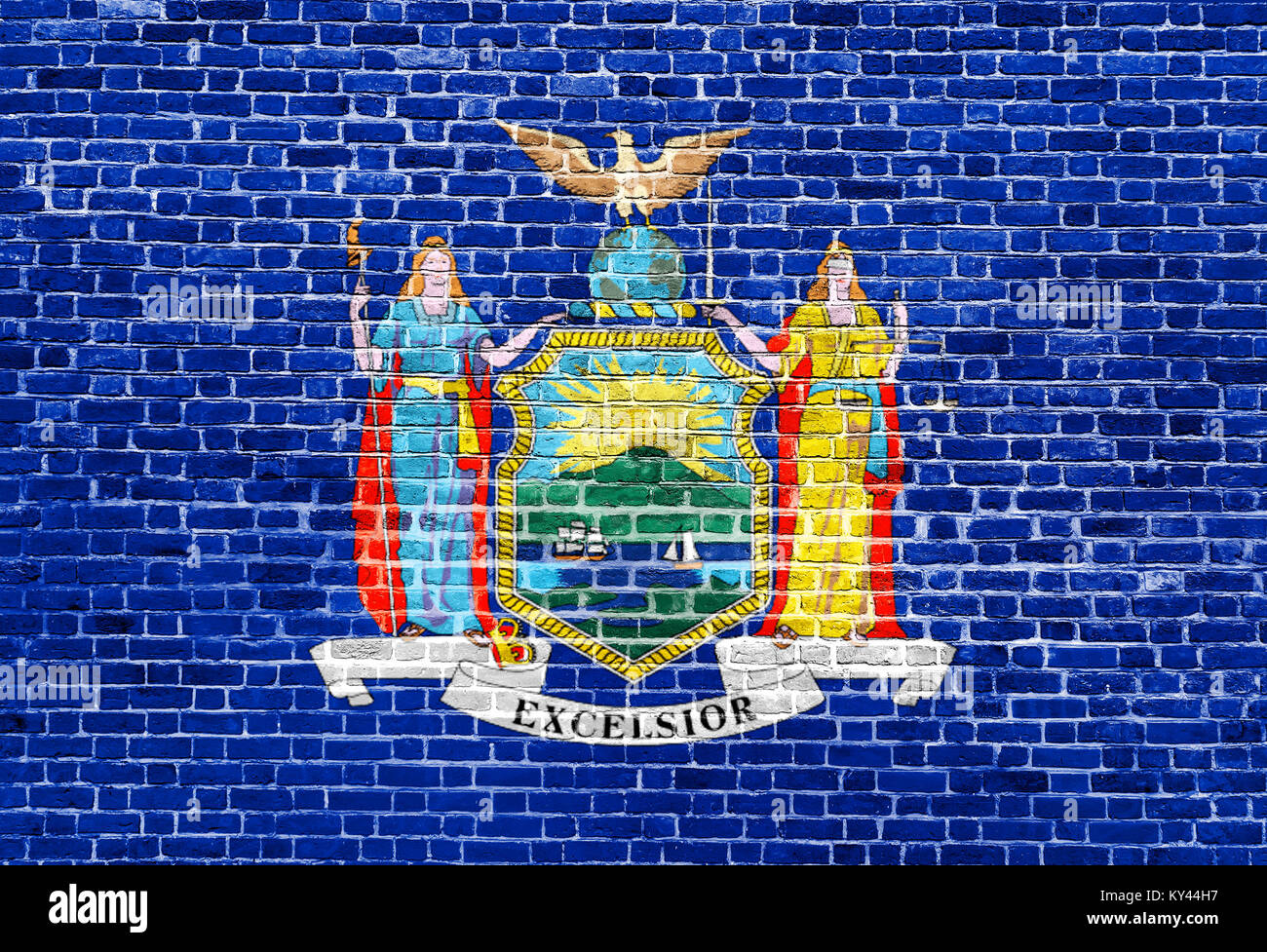 New York US flag painted on old vintage brick wall Stock Photo - Alamy