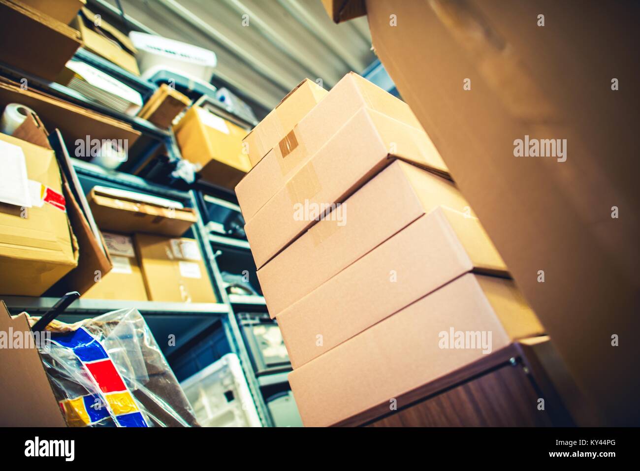 Sorting, Shipping and Packaging Facility. Cartoon Boxes For Product ...