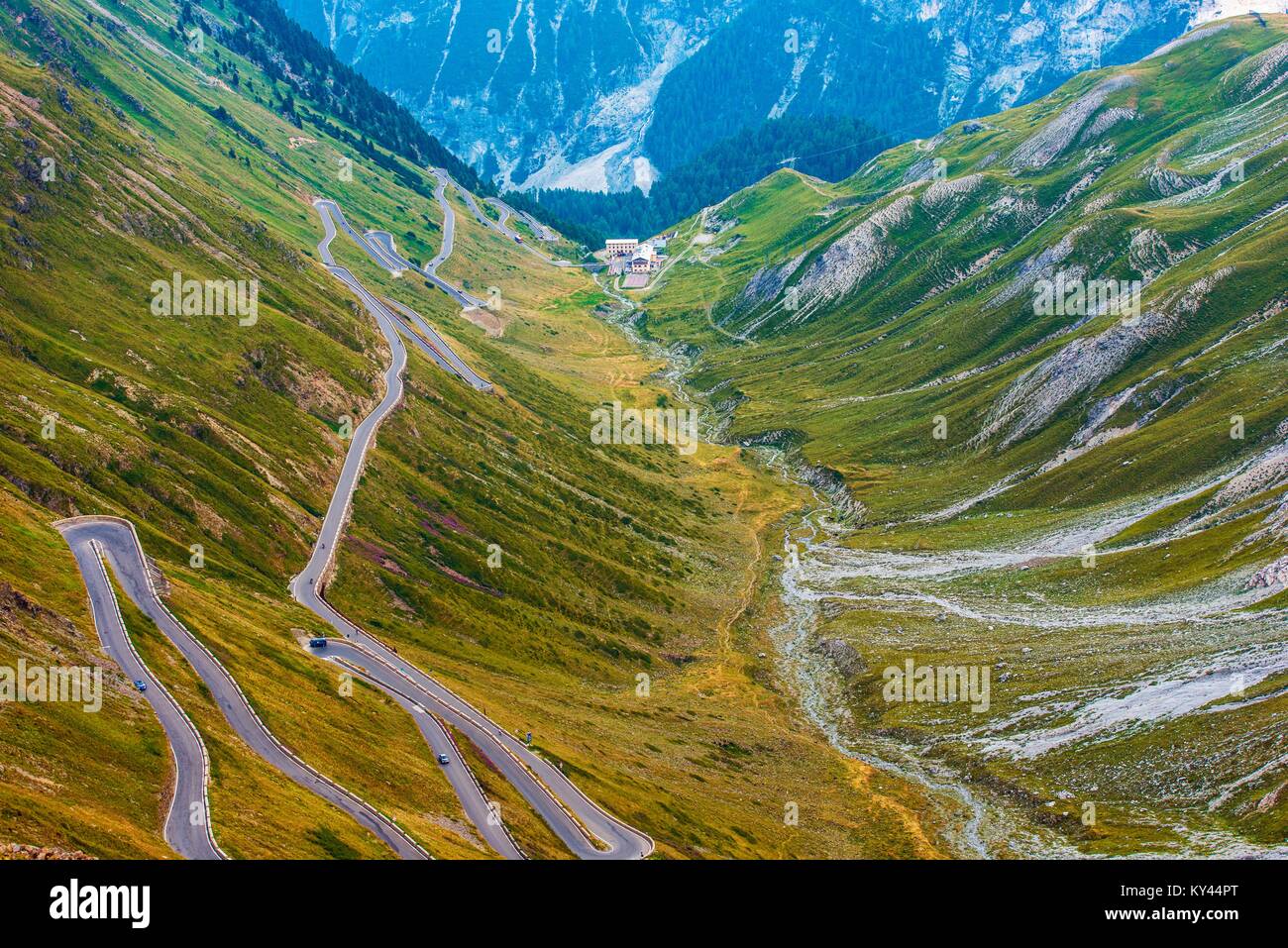 Famous Stelvio Mountain Pass in the Italy. Summer Landscape Stock Photo ...