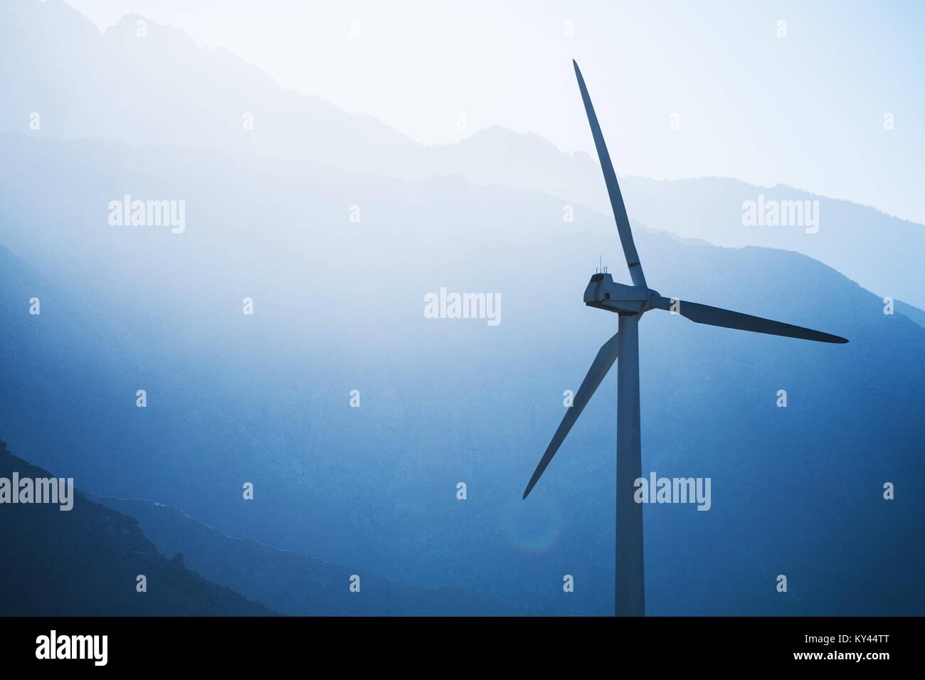 Wind Turbine Renewable Power Concept Photo. Deep Blue Color Grading ...