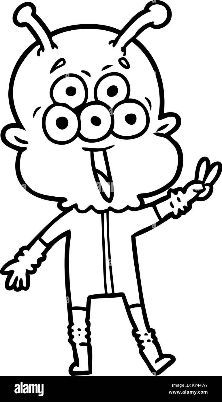 happy cartoon alien waving peace gesture Stock Vector Image & Art - Alamy