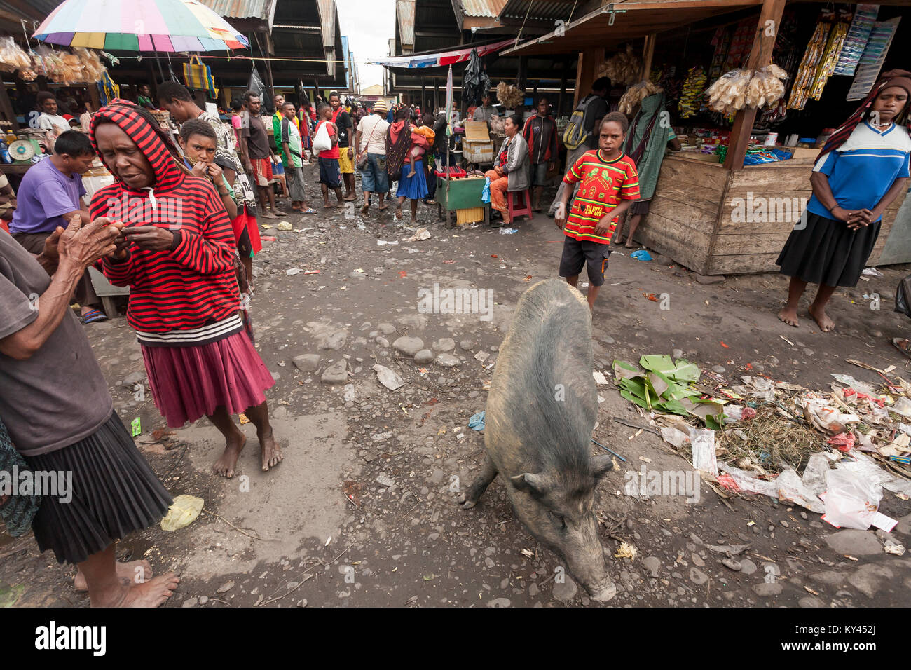 Wamena, Indonesia. People are at the local market of Wamena in Baliem ...