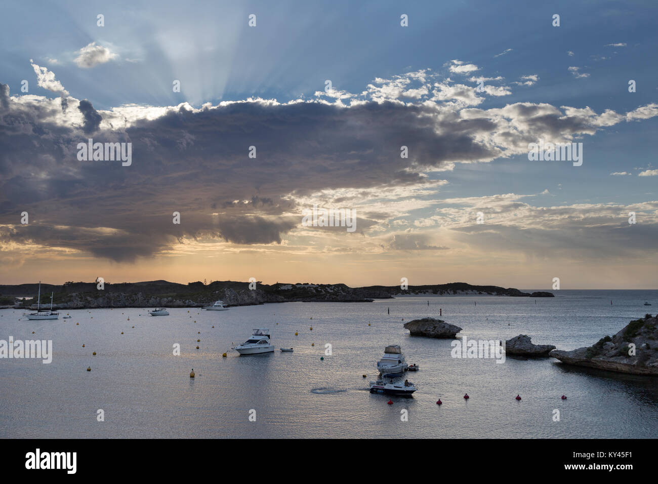 A colourful sunset over Geordie Bay, Rottnest Island, Perth, Western ...