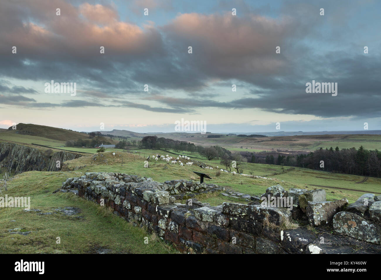 Hadrian's Wall: looking east from adjacent to the remains of turret 45A ...