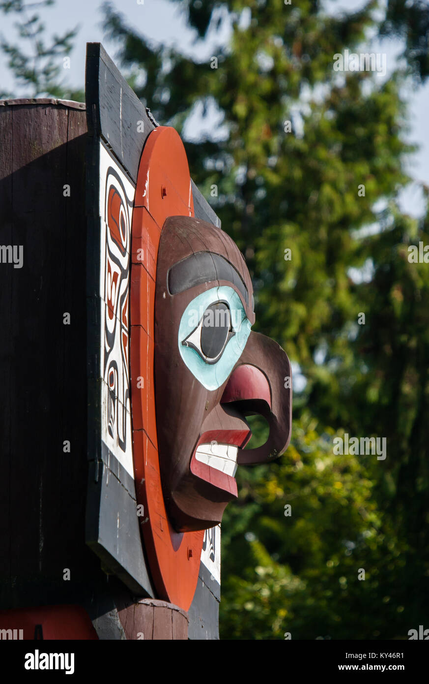 First Nations totem poles representing craftsmanship and unique culture of indigenous people ...