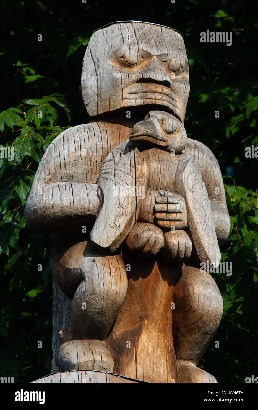 First Nations totem poles representing craftsmanship and unique culture of indigenous people ...