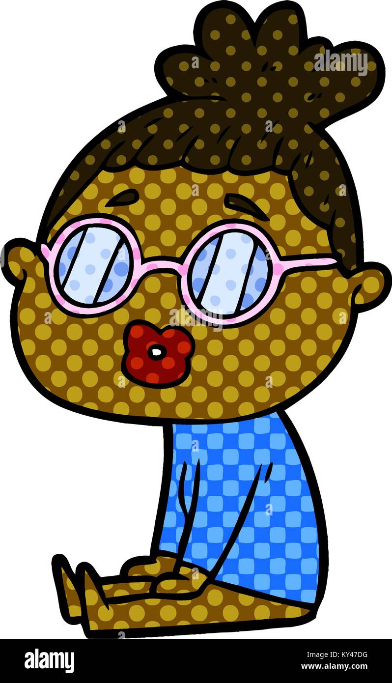 cartoon sitting woman wearing spectacles Stock Vector Image & Art - Alamy