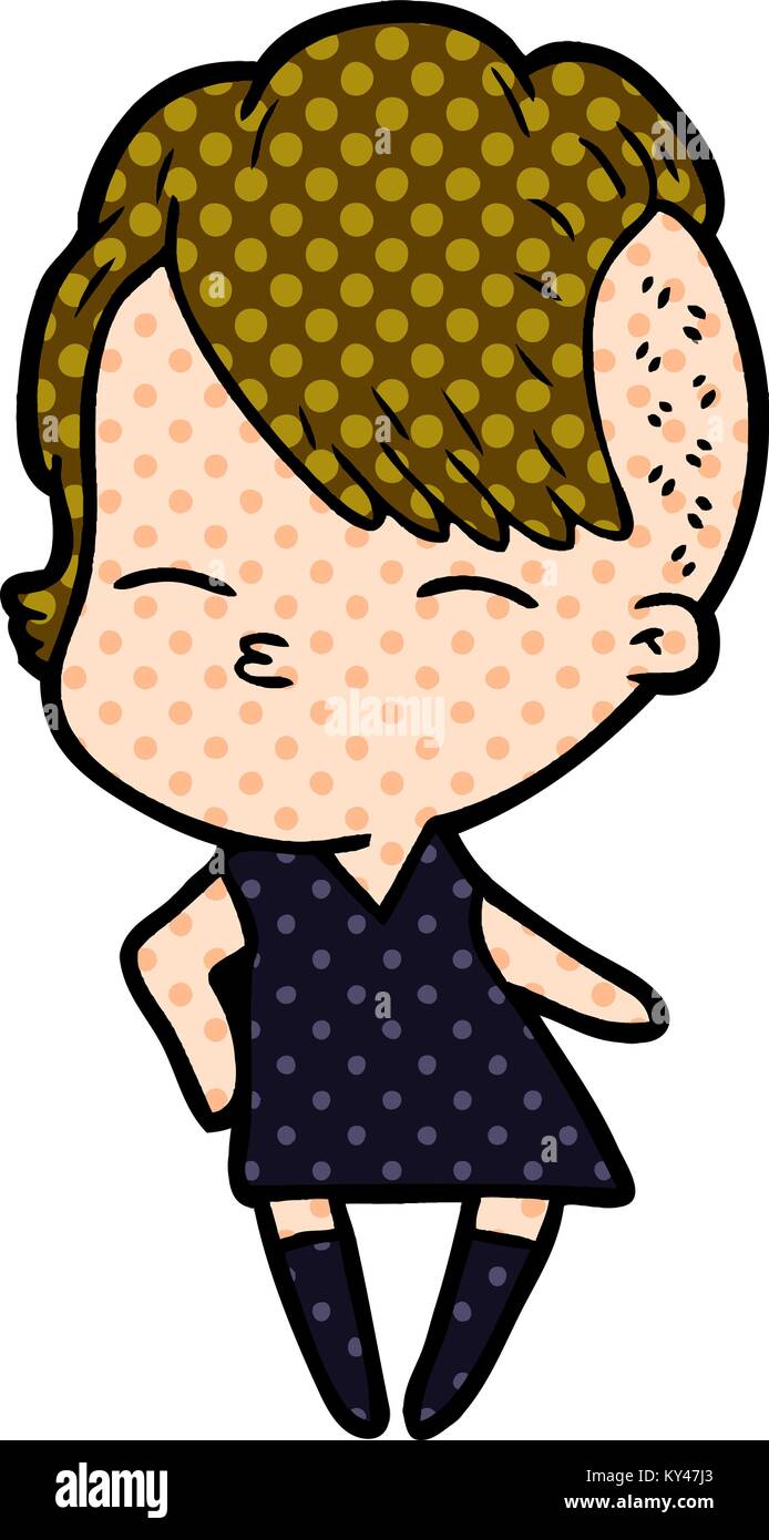 cartoon squinting girl in dress Stock Vector Image & Art - Alamy