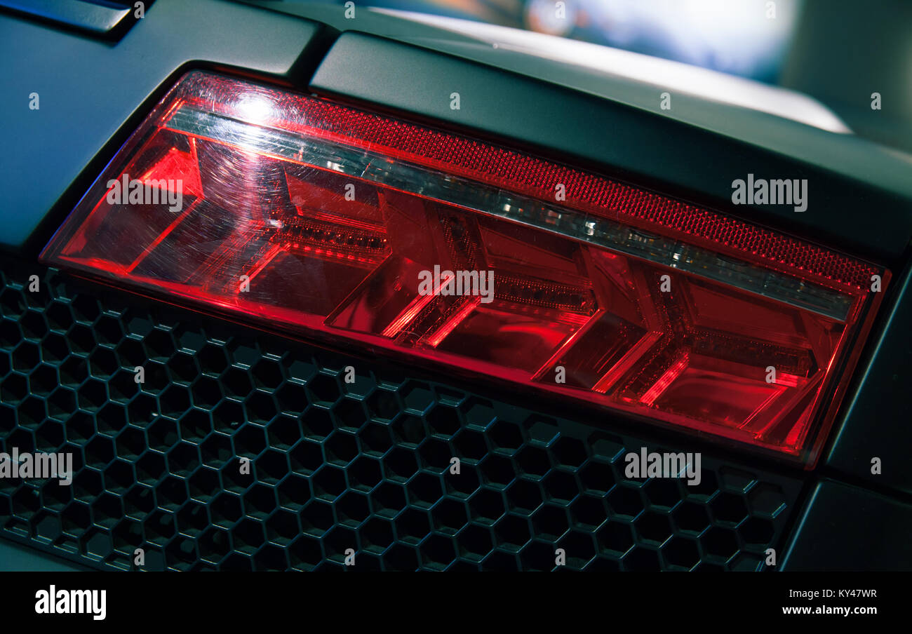 Full LED rear lights on a luxury sports car, close up photo Stock Photo ...