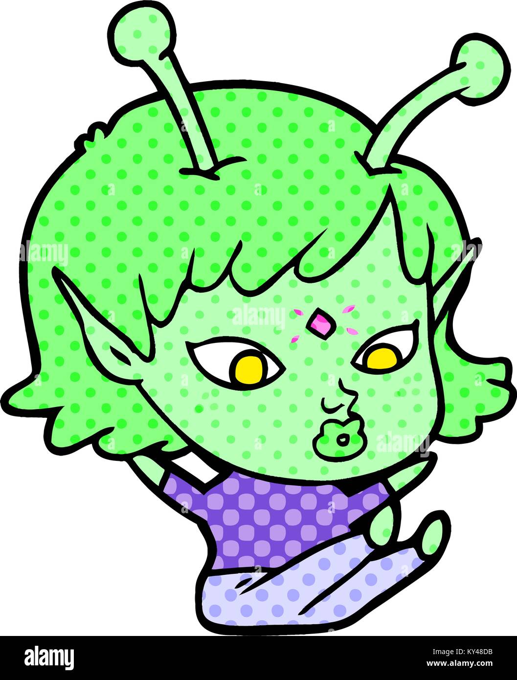 pretty cartoon alien girl sitting Stock Vector Image & Art - Alamy
