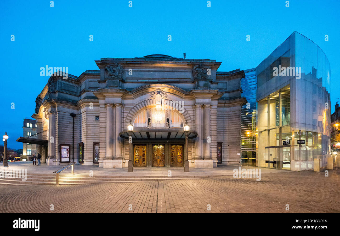 Night view of exterior of Usher Hall theatre in Edinburgh, Scotland ...