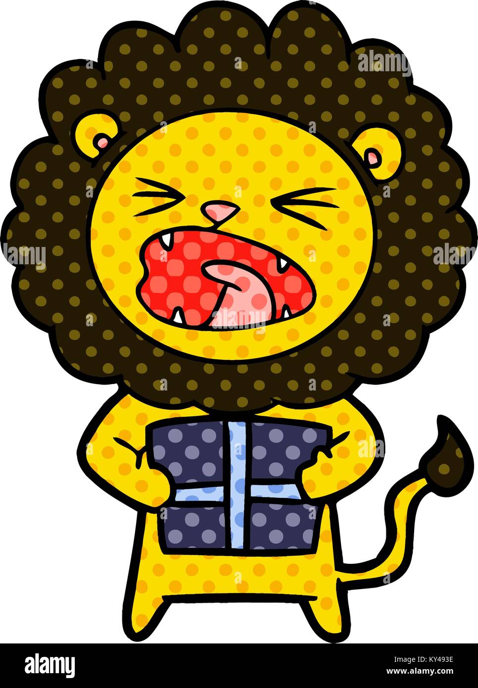 cartoon lion with christmas present Stock Vector Image & Art - Alamy