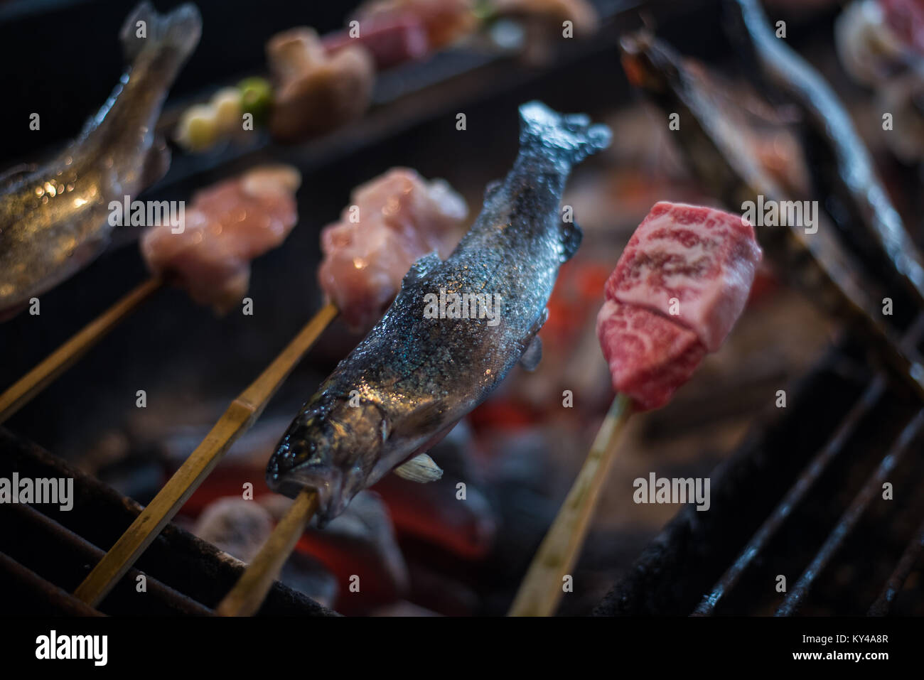 delicious japanese traditional barbecue grill with indoor charcoal ...