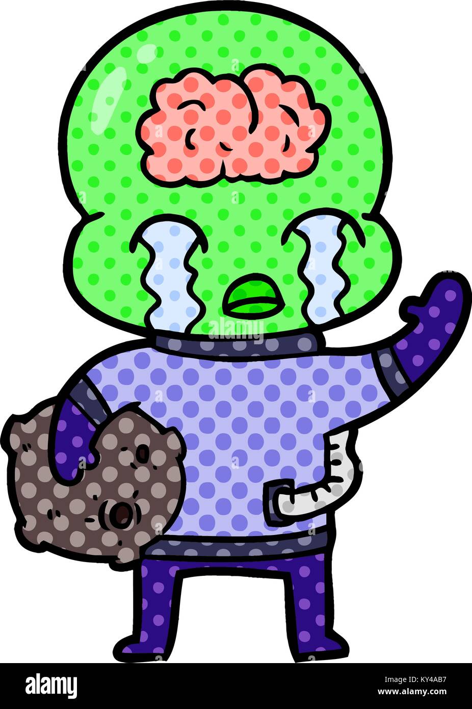 cartoon big brain alien crying and waving goodbye Stock Vector Image ...