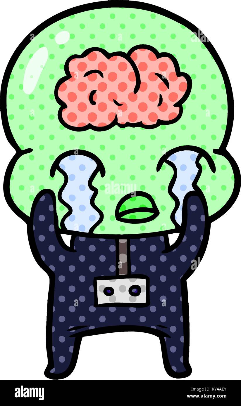 cartoon big brain alien crying Stock Vector Image & Art - Alamy