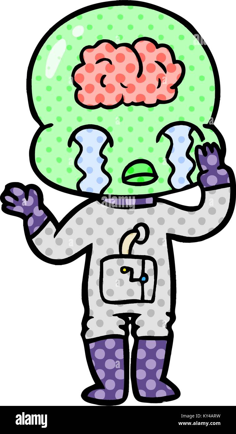 cartoon big brain alien crying Stock Vector Image & Art - Alamy