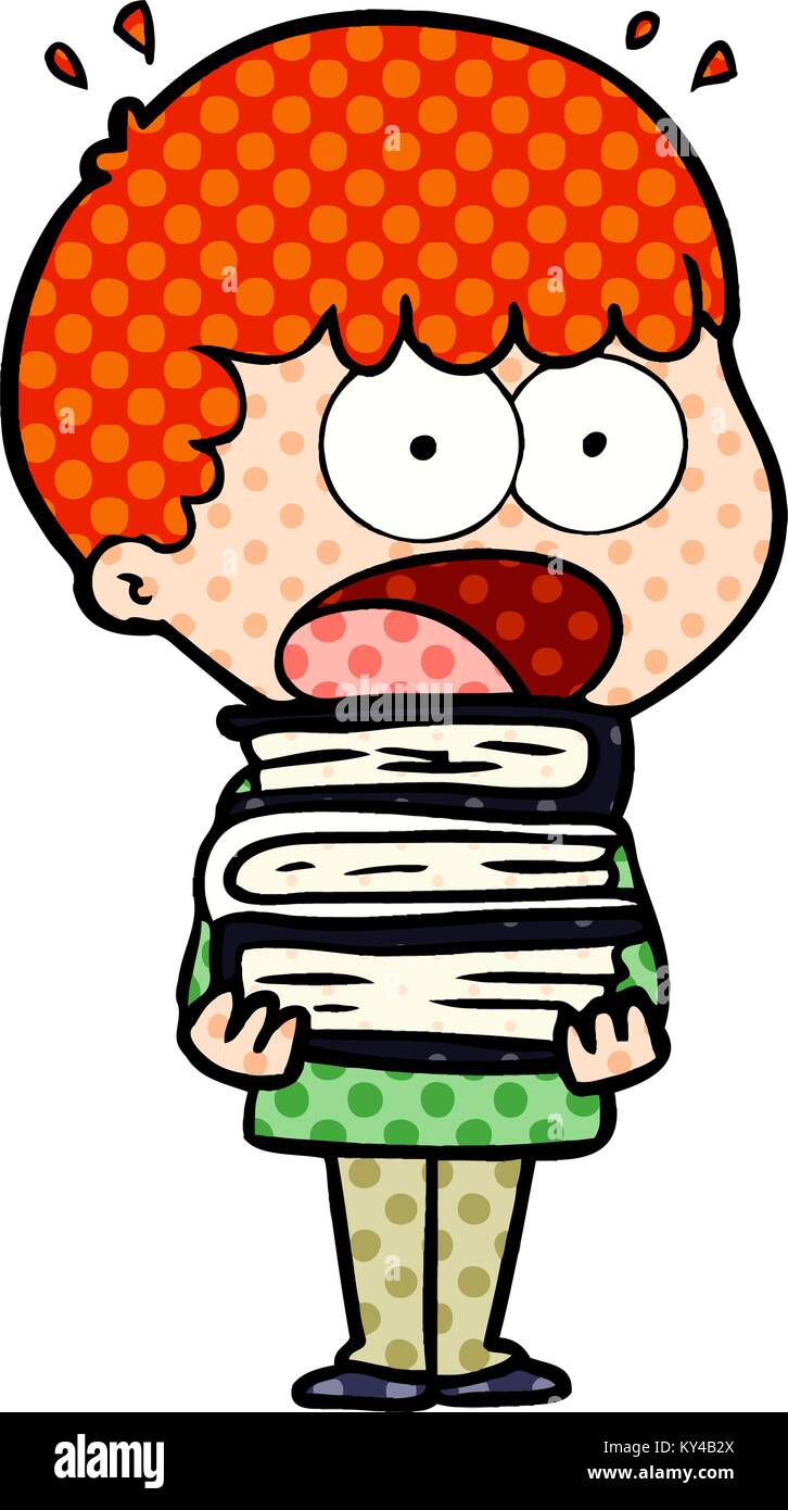 cartoon shocked boy with stack of books Stock Vector Image & Art - Alamy