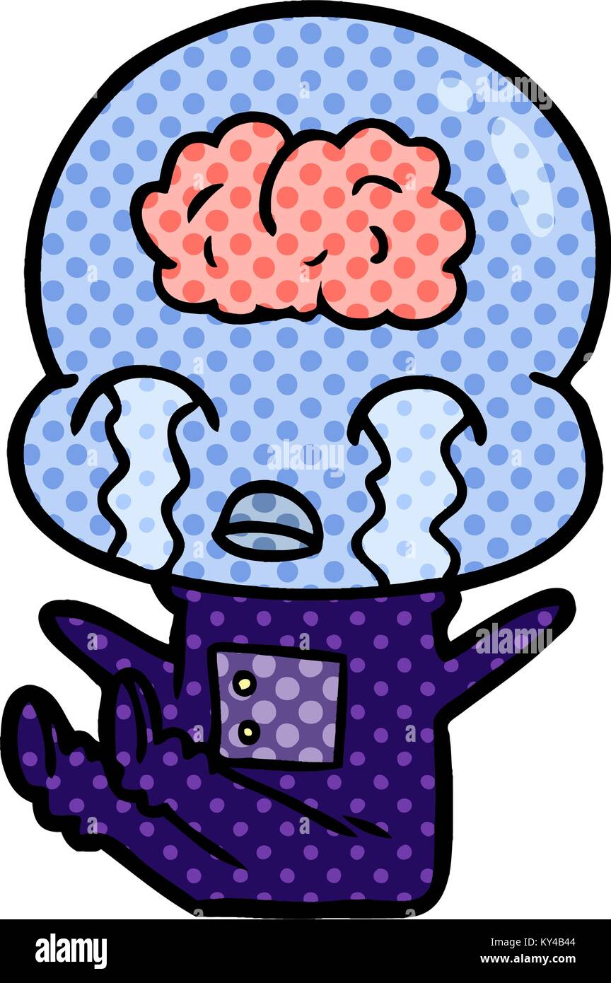 cartoon big brain alien crying Stock Vector Image & Art - Alamy