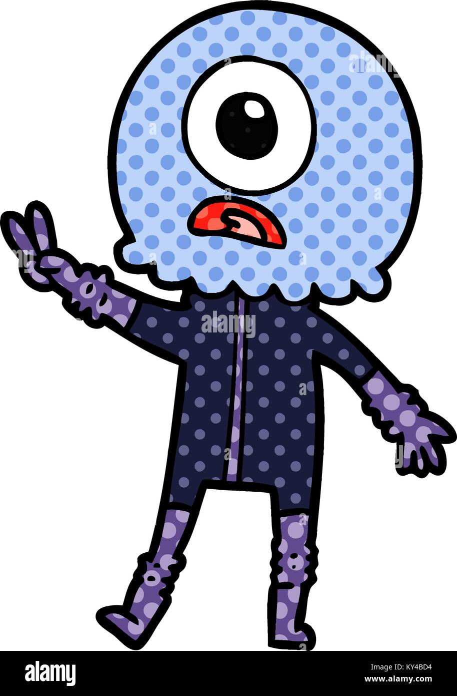 cartoon cyclops alien spaceman giving peace sign Stock Vector Image ...