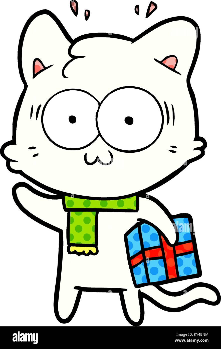 cartoon surprised cat with christmas present Stock Vector Image & Art ...