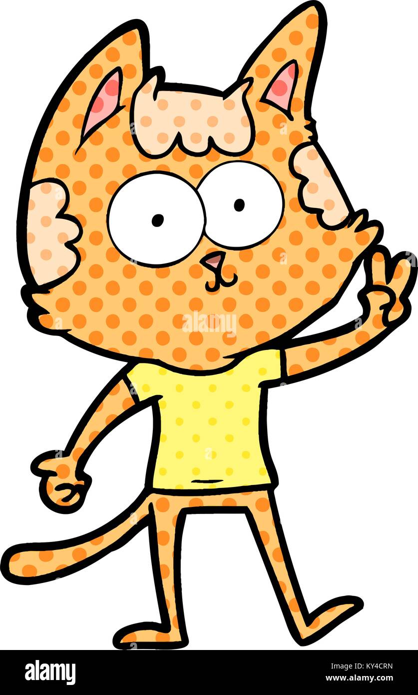 happy cartoon cat giving peace sign Stock Vector Image & Art - Alamy