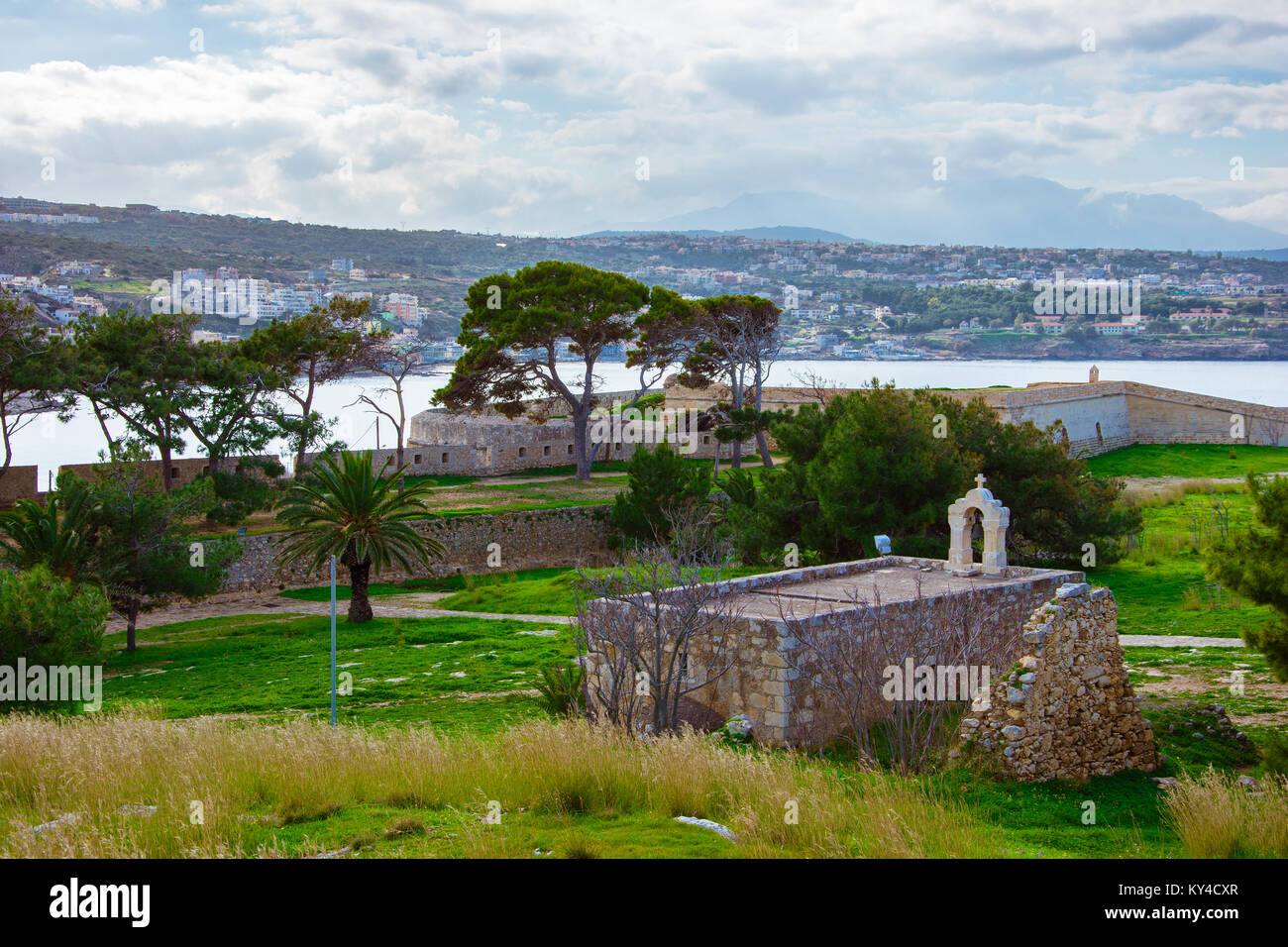The venetian fortress of Fortezza on the hill at the old town of ...