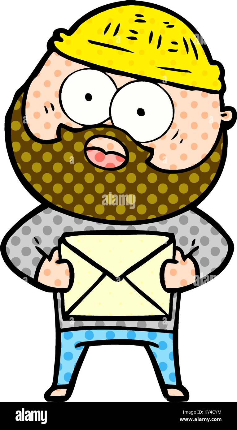 cartoon surprised bearded man holding letter Stock Vector Image & Art ...
