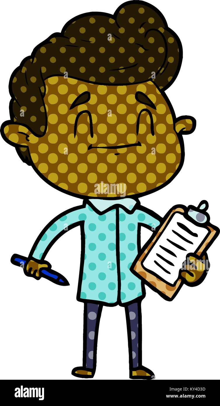 happy cartoon man with pen and clipboard Stock Vector Image & Art - Alamy