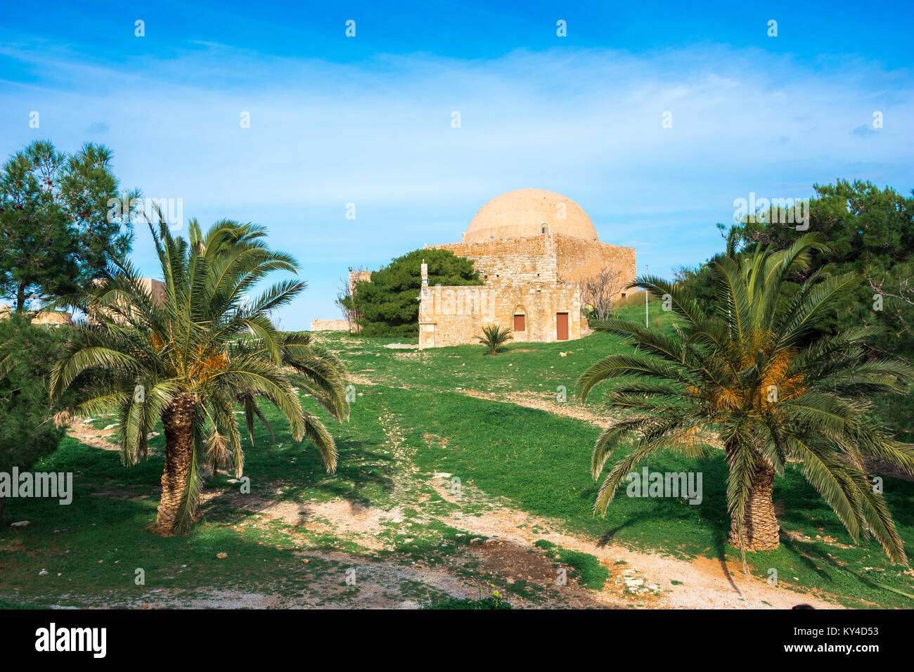 The venetian fortress of Fortezza on the hill at the old town of ...