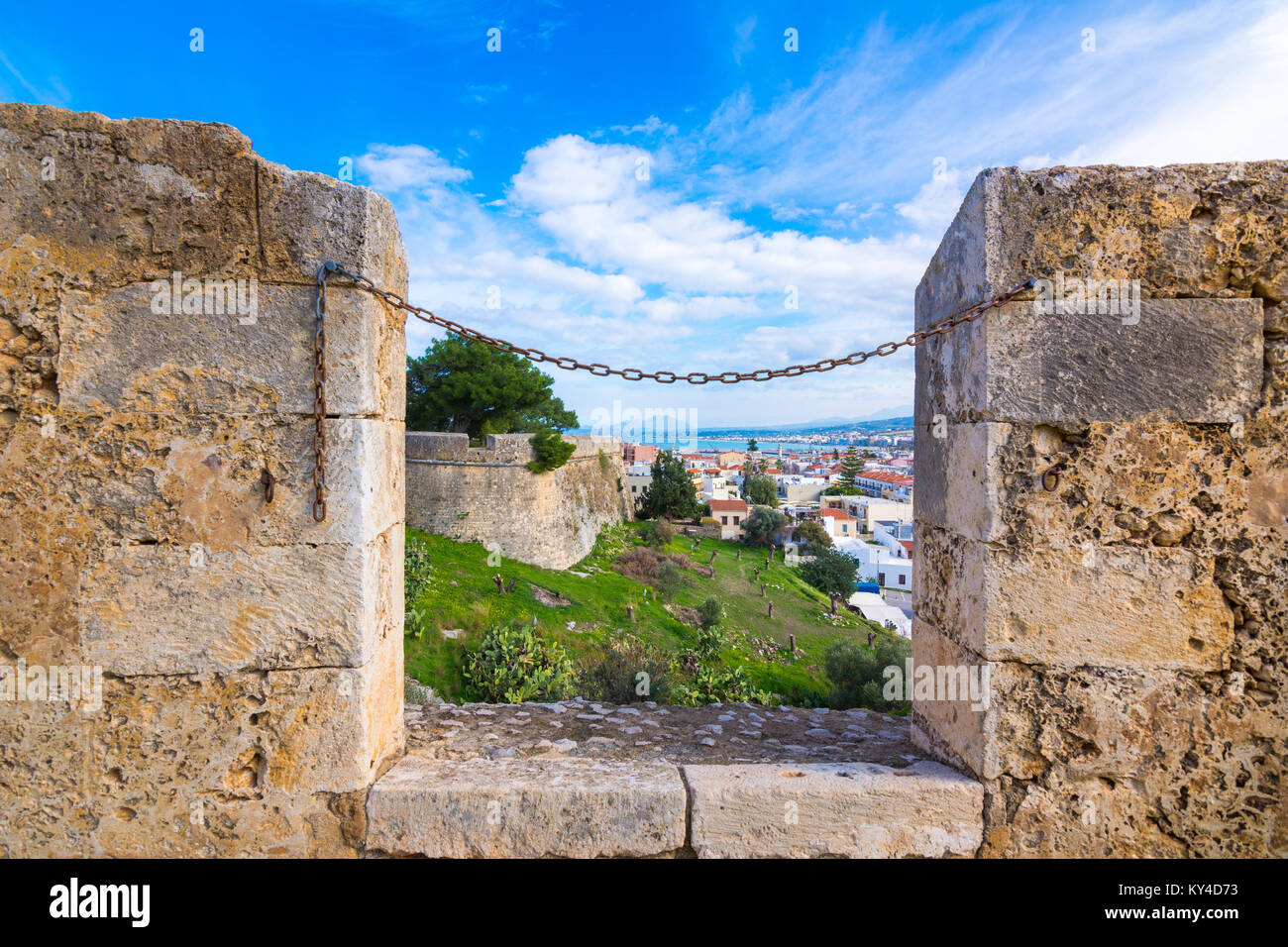 The venetian fortress of Fortezza on the hill at the old town of ...