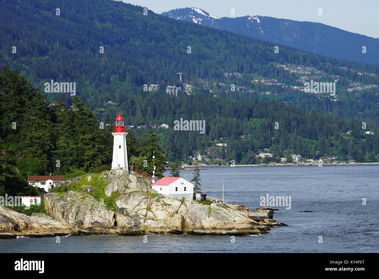 Close view from the water of Point Atkinson Lighthouse, Canada with ...