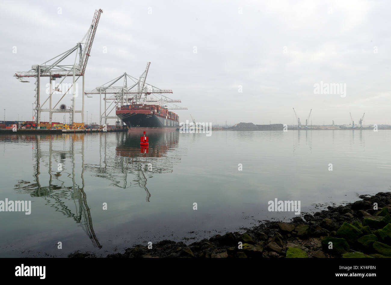 The container ship Al Mashrab unloads her cargo at Southampton ...