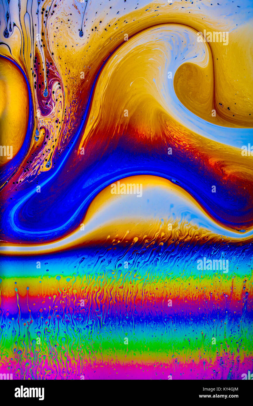 Optical thin film interference patterns in a stretched soap solution ...