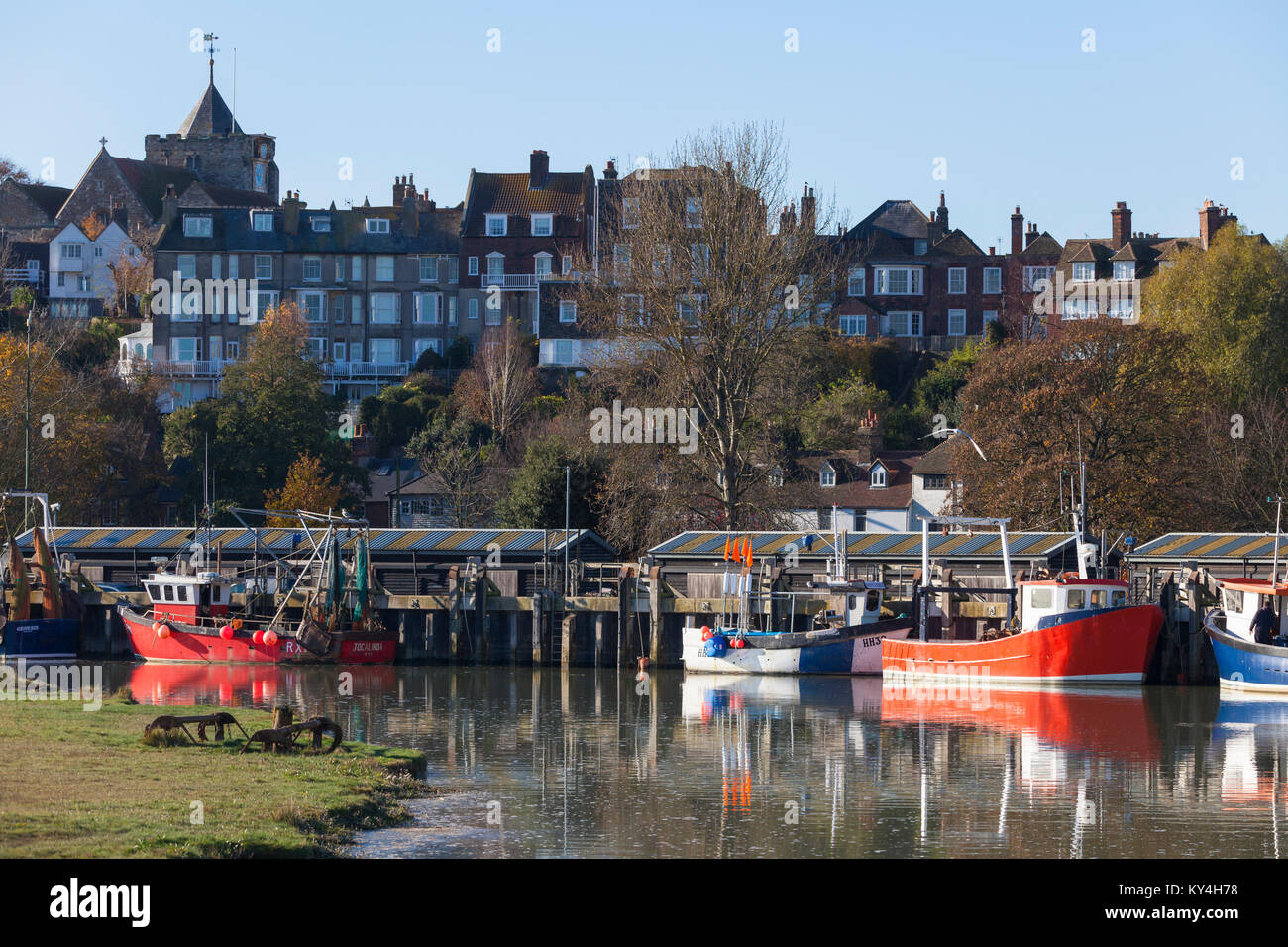 Fishing boats trawlers, moored on the river Rother in Rye, east sussex ...