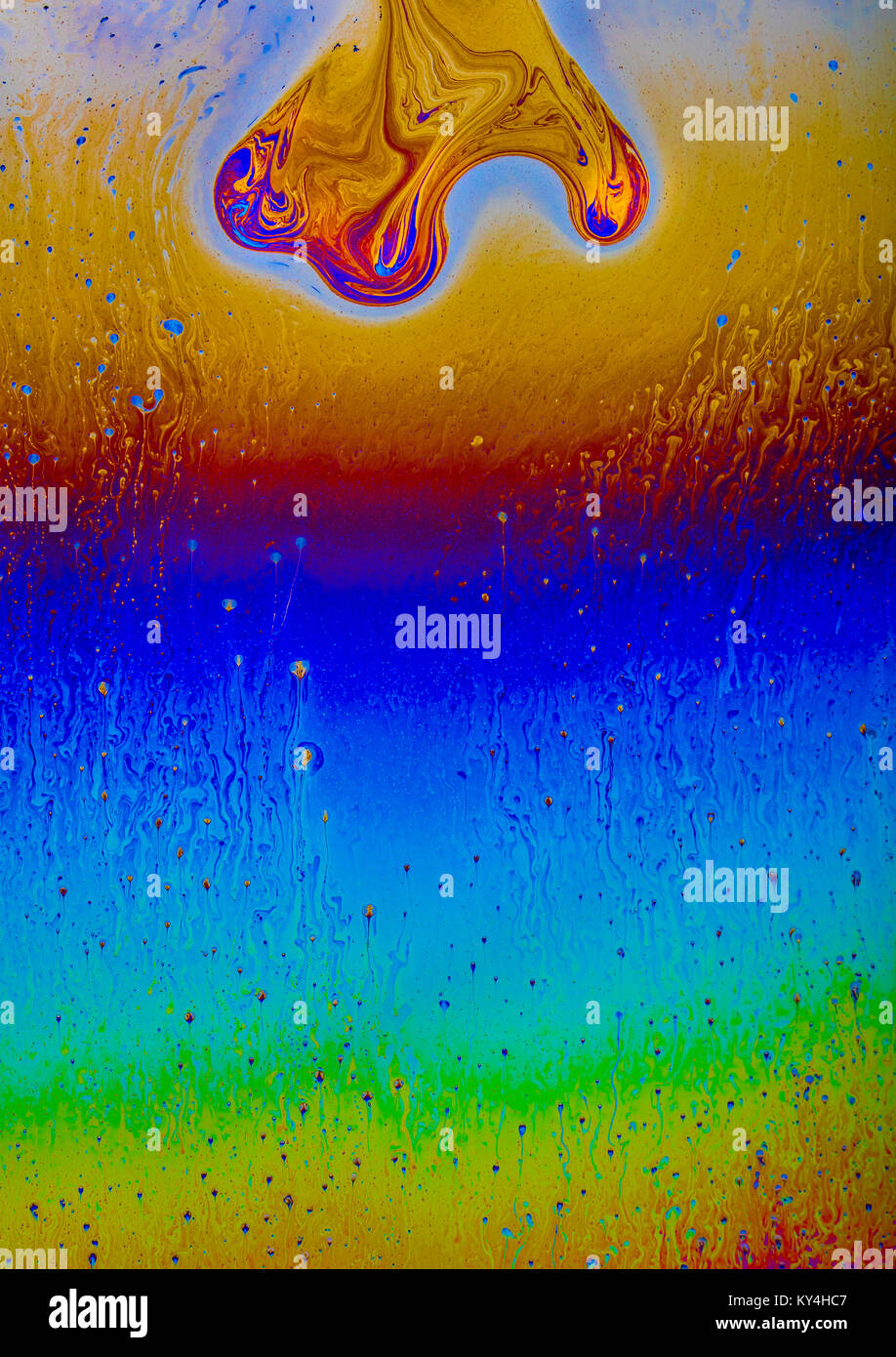 Optical thin film interference patterns in a stretched soap solution ...