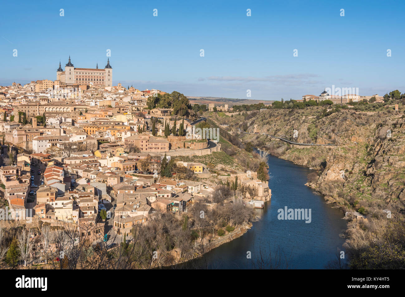 Medieval city of Toledo with the alcazar on the high bed of the river ...