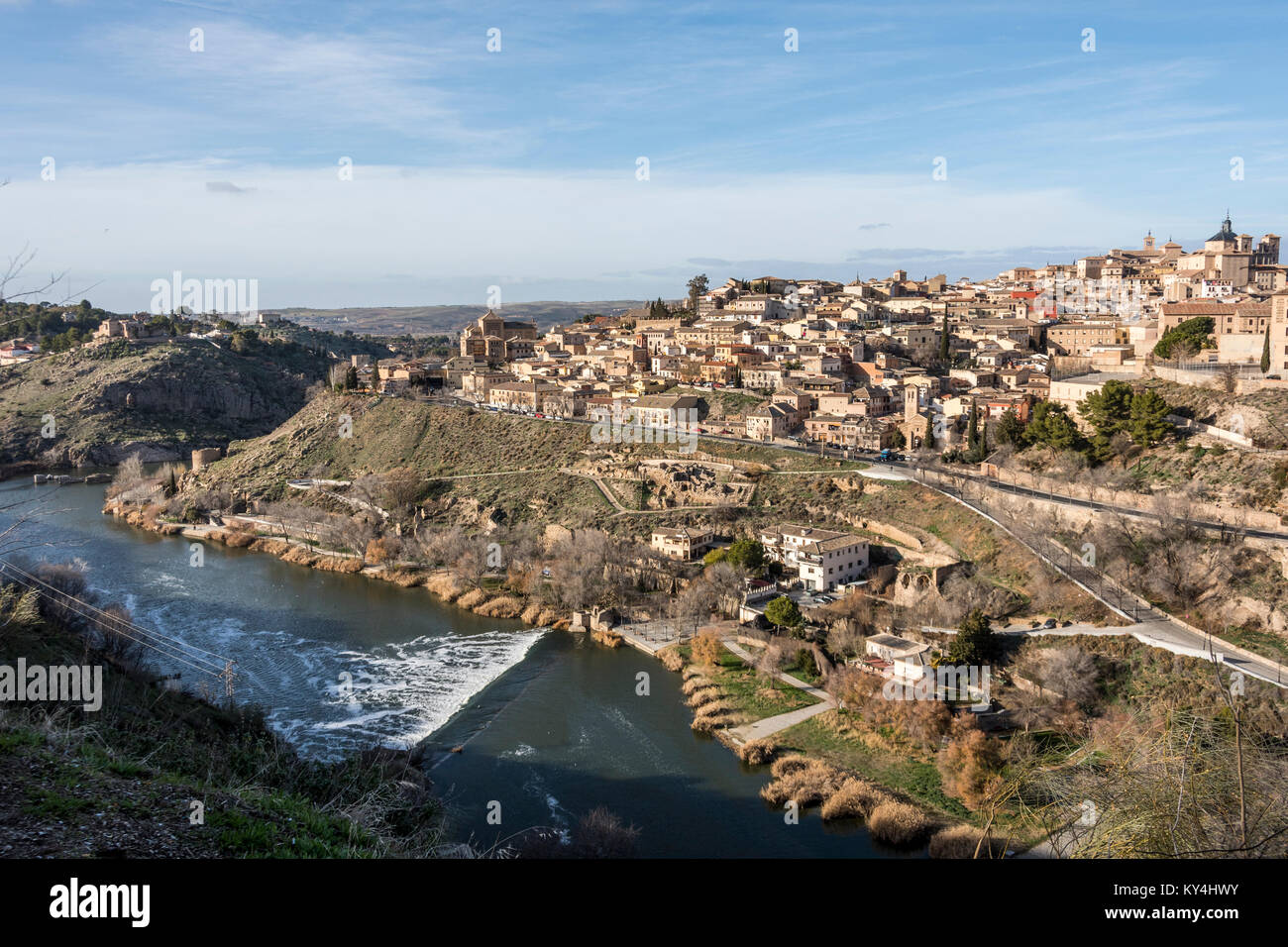 Dam on the river Tagus its shores medieval city of Toledo and the ...