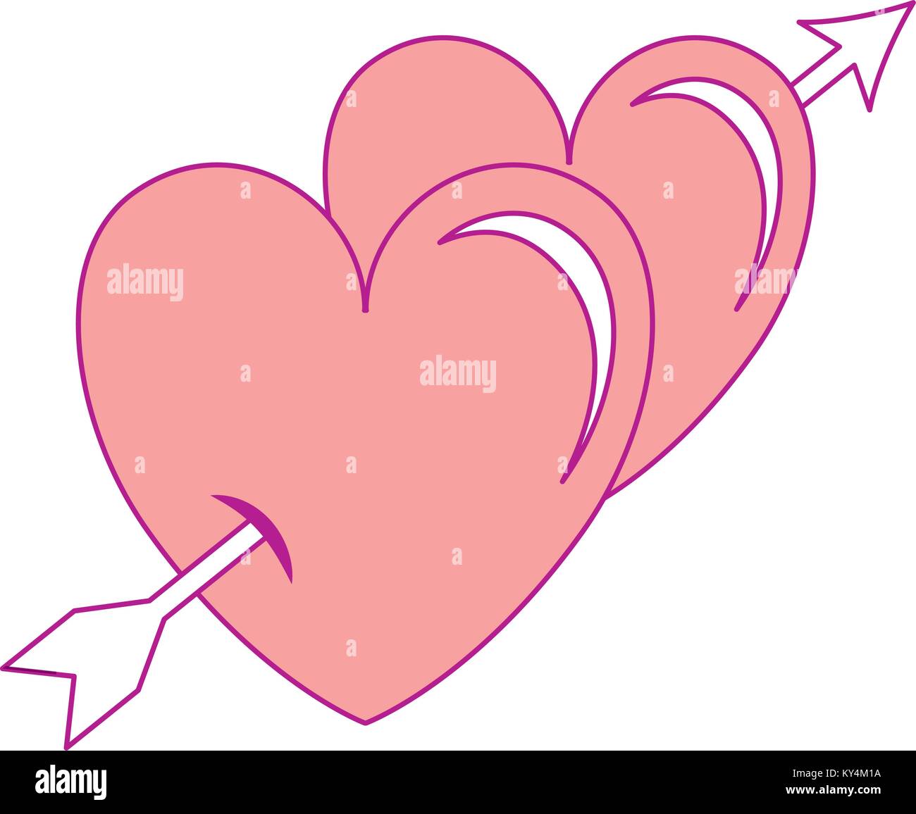 two hearts with arrow love card vector illustration design Stock Vector ...