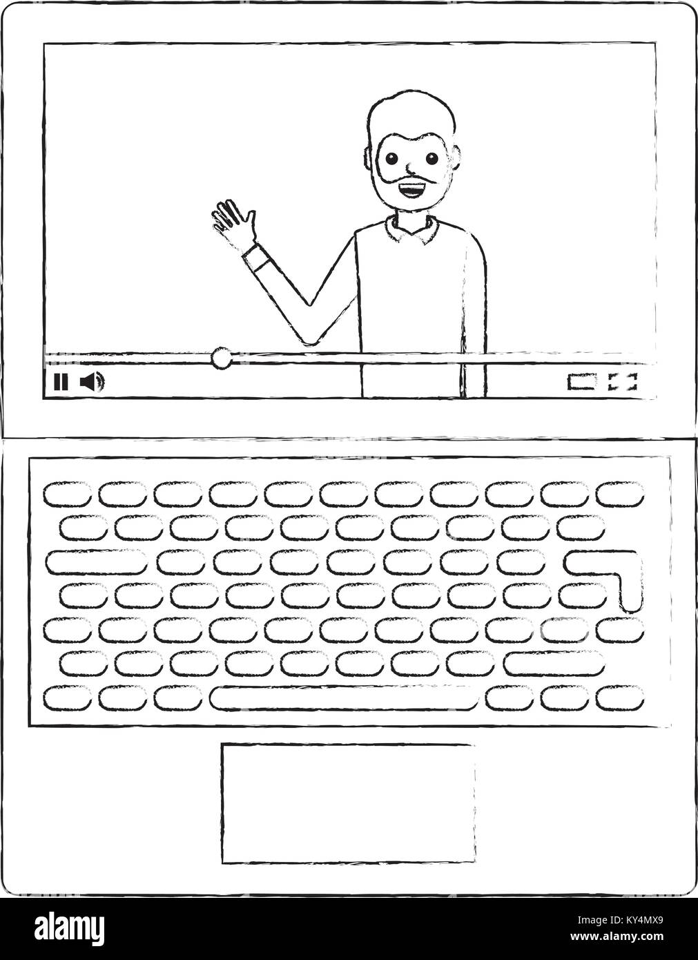 influencer waving hand video content on screen laptop vector ...