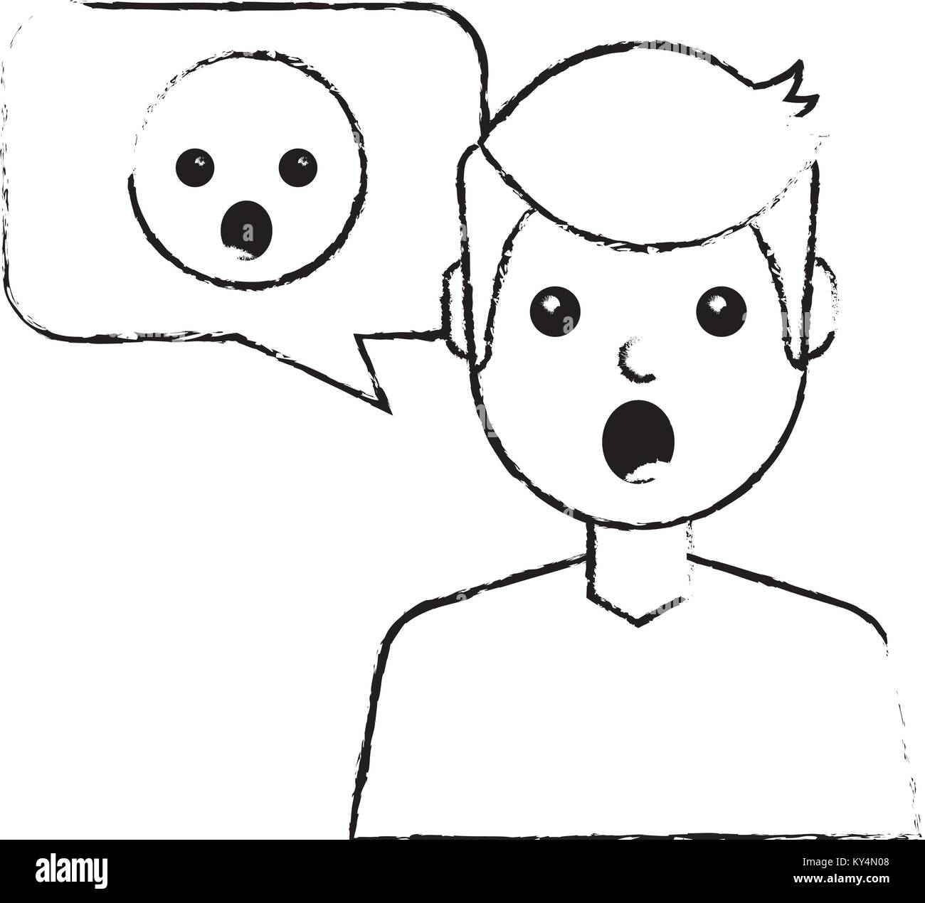man with surprised emoticon in speech bubble vector illustration sketch ...