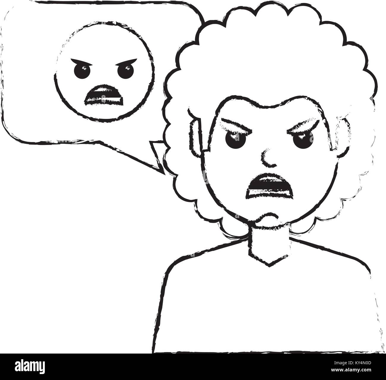 man with angry emoticon in speech bubble vector illustration sketch ...